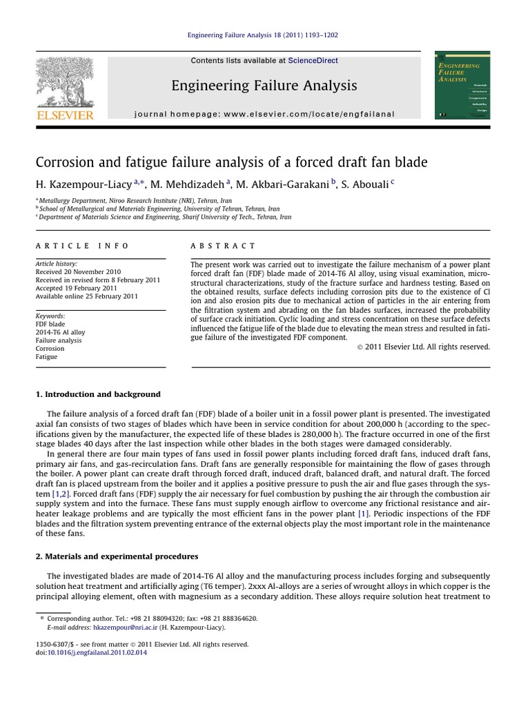 Engineering Failure Analysis: H. Kazempour-Liacy, M. Mehdizadeh, M. Akbari-Garakani, S. Abouali ...