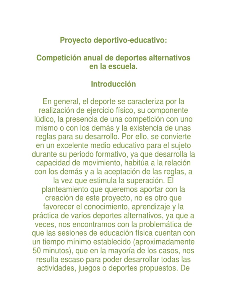 Proyecto Deportivo | PDF | Deportes | Educación Física