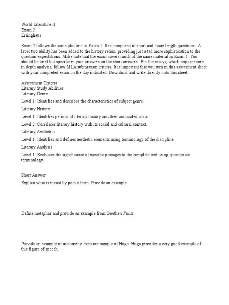World Literature Test | PDF | Test (Assessment) | Essays