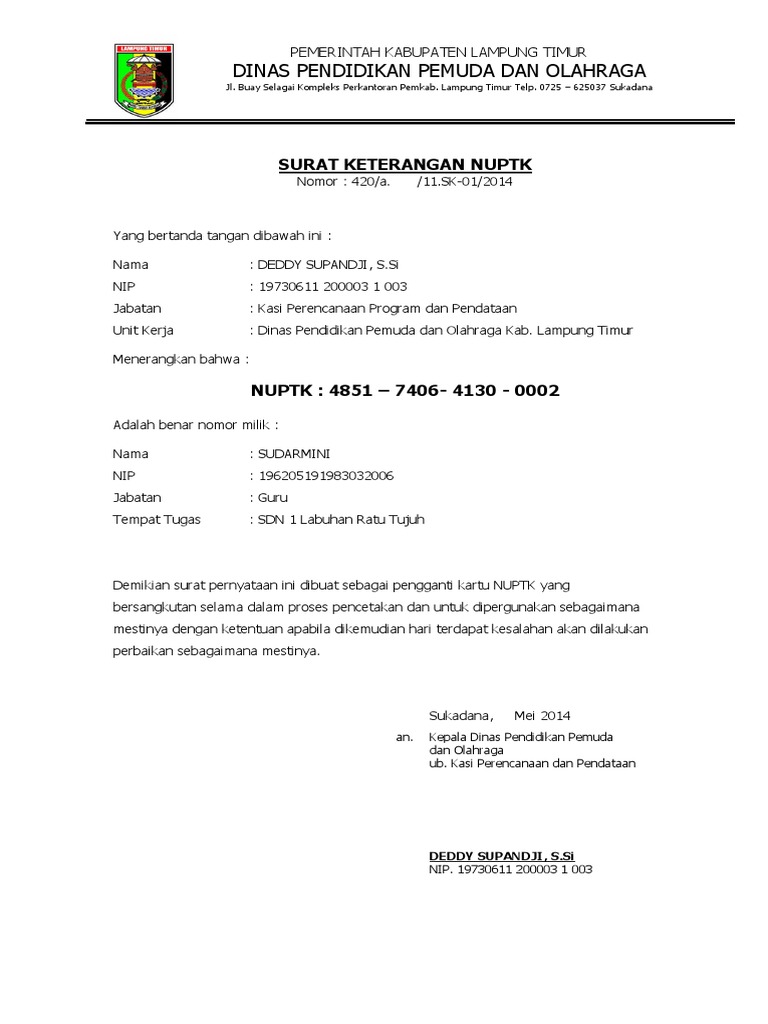 Surat Keterangan Nuptk | PDF