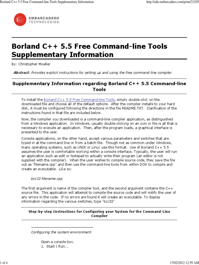 Borland C++ 5.5 Free Command-Line Tools Supplementary Information | PDF | Command Line Interface ...