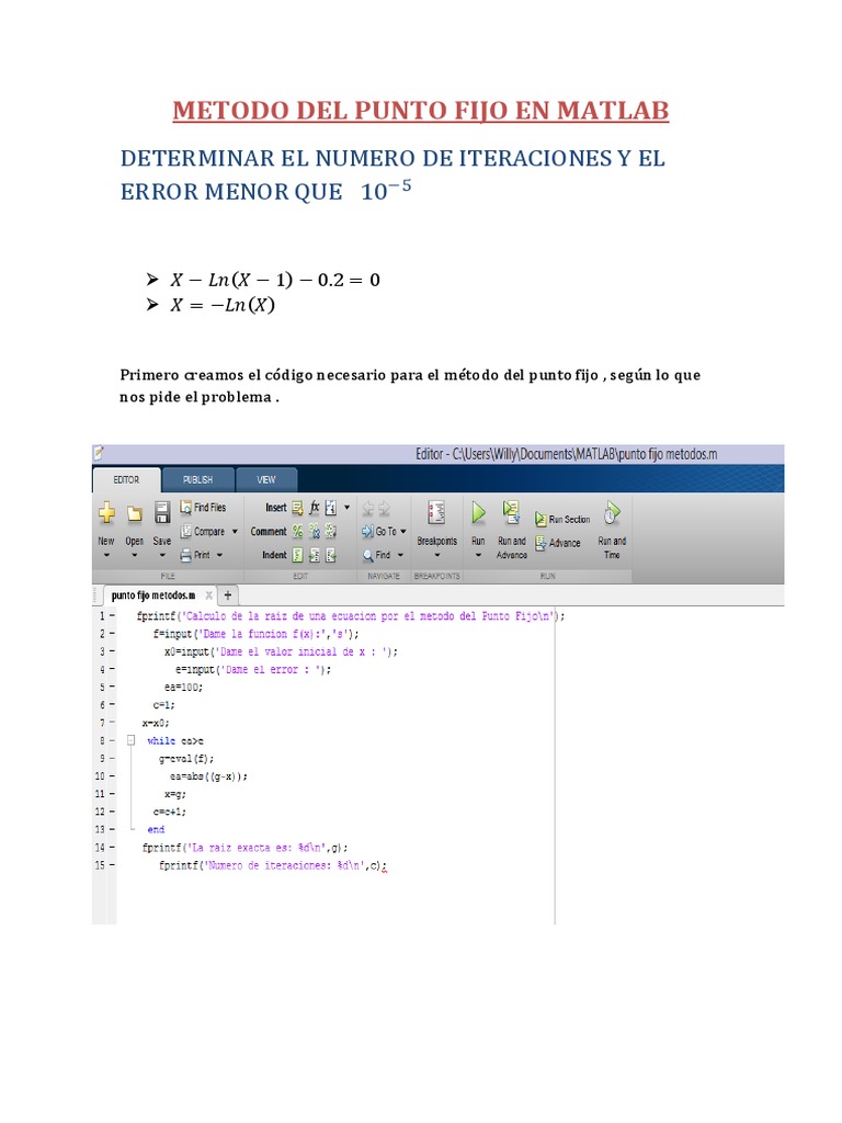 Metodo Del Punto Fijo en Matlab | PDF