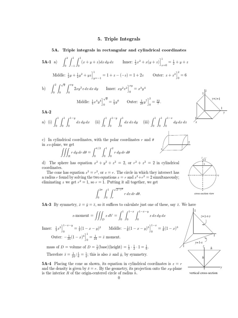 5A. Triple Integrals in Rectangular and Cylindrical Coordinates | PDF ...