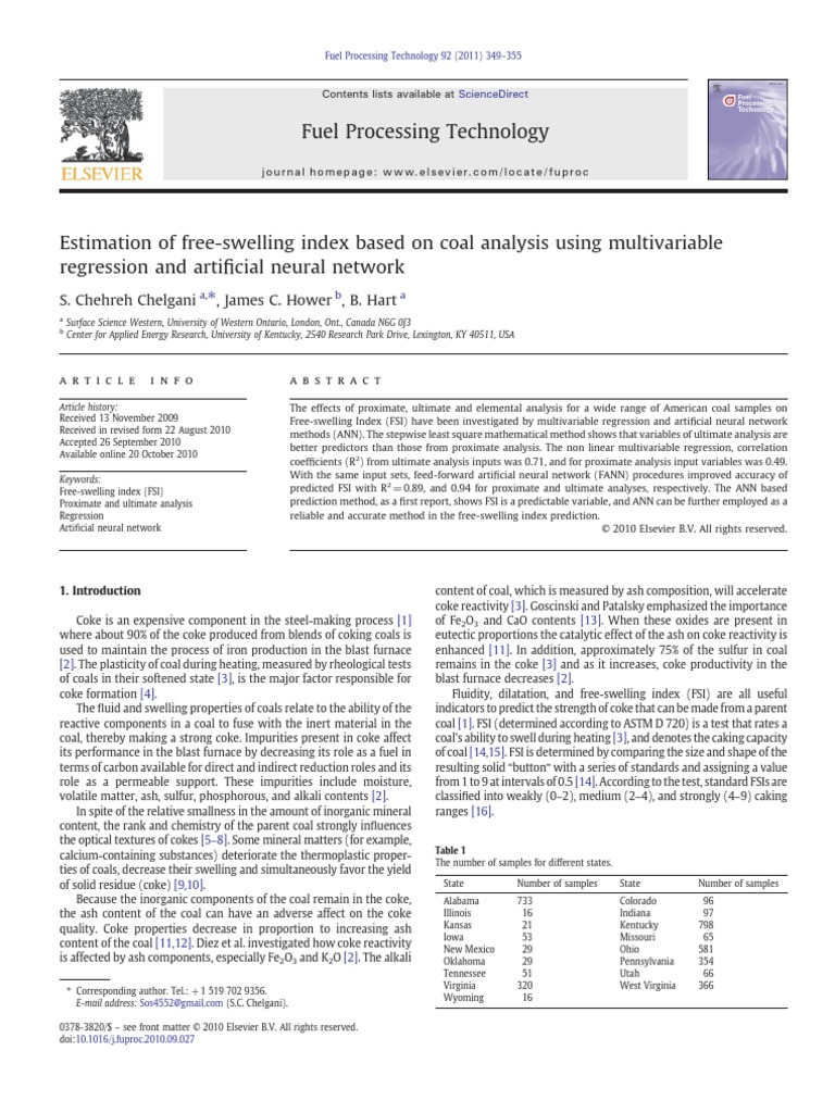 Estimation of Free-Swelling Index Based On Coal Analysis Using Multivariable | PDF | Coke (Fuel ...