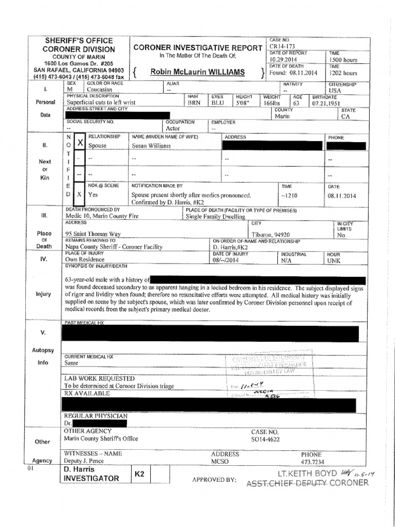 Robin Williams Redacted Investigative Report | PDF | Language Arts ...