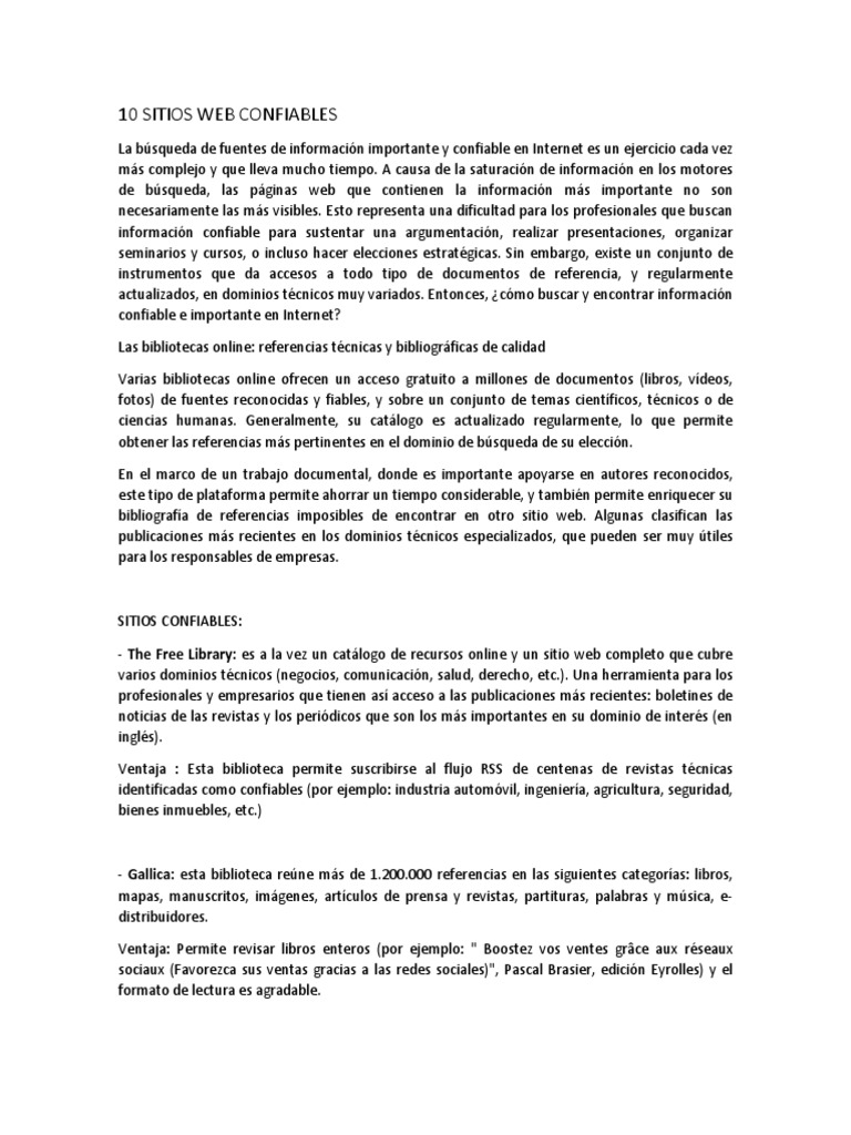 10 SITIOS WEB CONFIABLES.docx | Red mundial | Internet y web