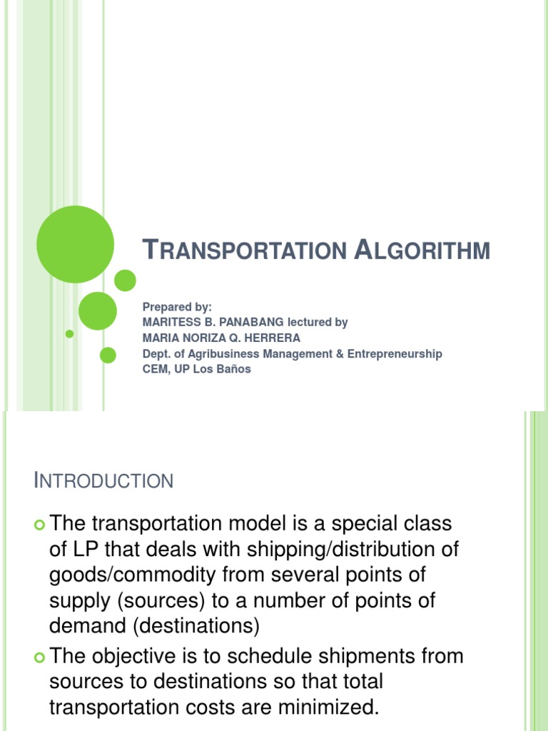 Lecture 9. Transportation and Assignment Models | PDF | Mathematical ...