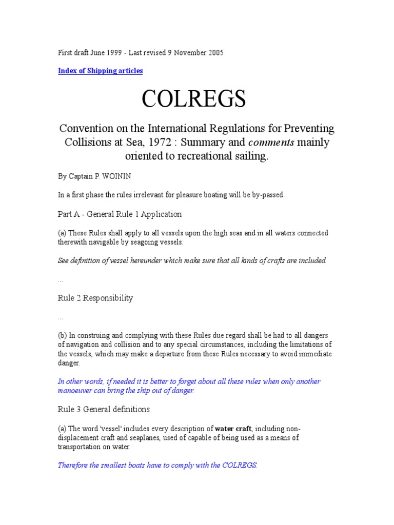 COLREGS Overview for Recreational Sailing | PDF | Traffic | Mast (Sailing)