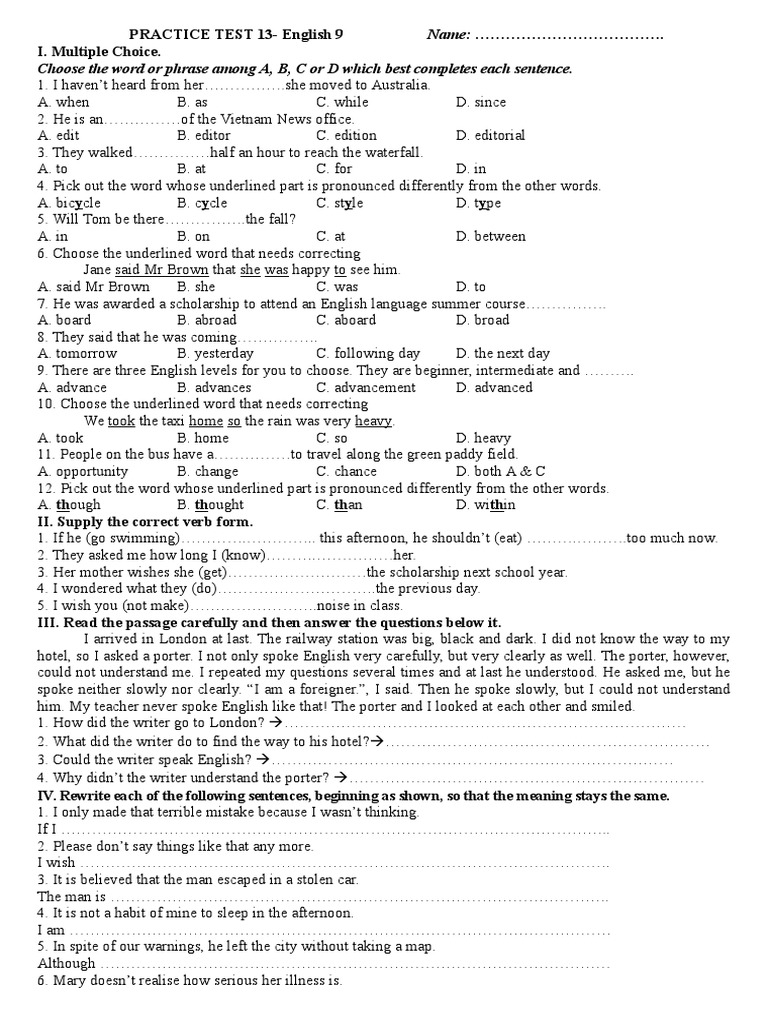 Practice Test 13 | PDF | Ellipsis