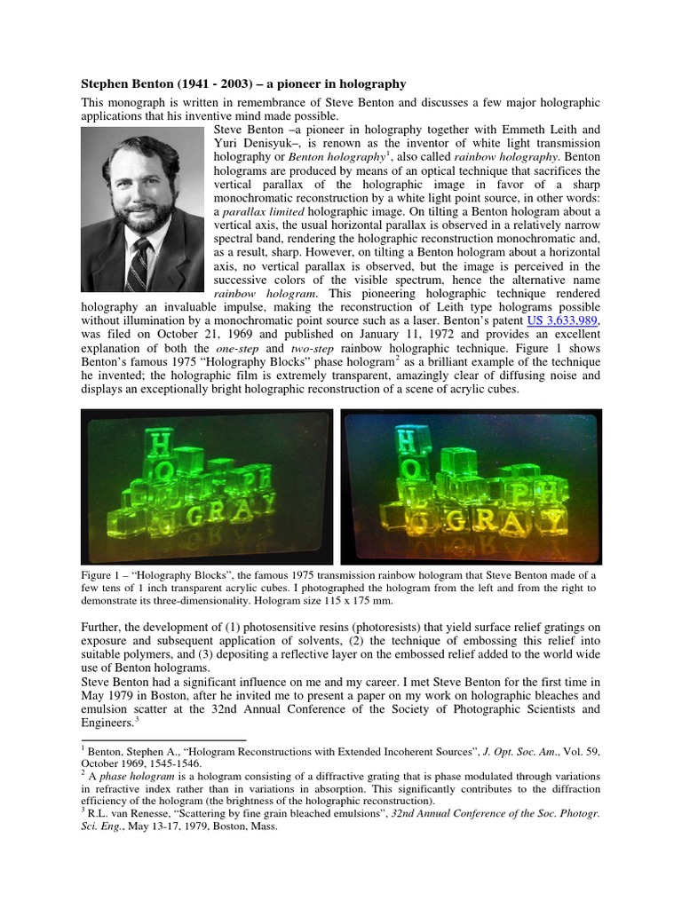 Steve Benton | PDF | Holography | Stereoscopy