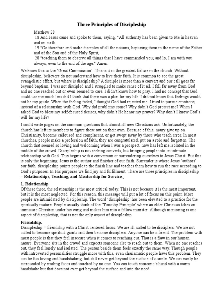 3 Principles of Discipleship | PDF | Disciple (Christianity) | Mentorship