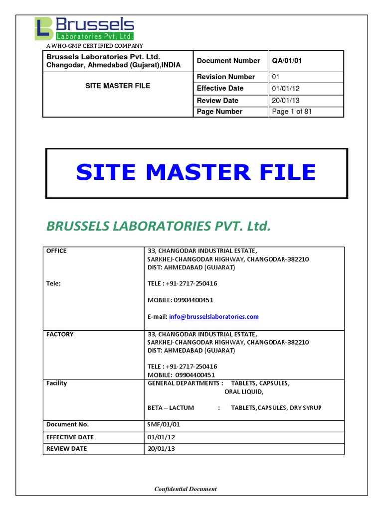 Site Master File for Brussels Laboratories | PDF | Verification And ...