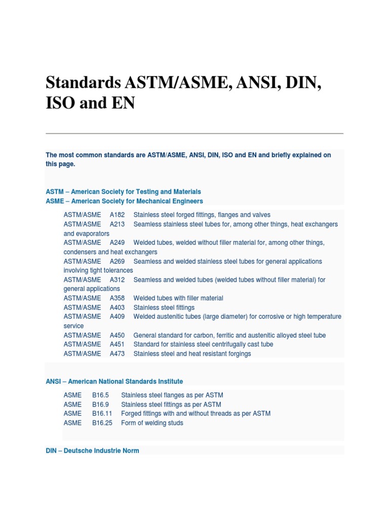 Overview of ASTM, ASME, ANSI Standards | PDF
