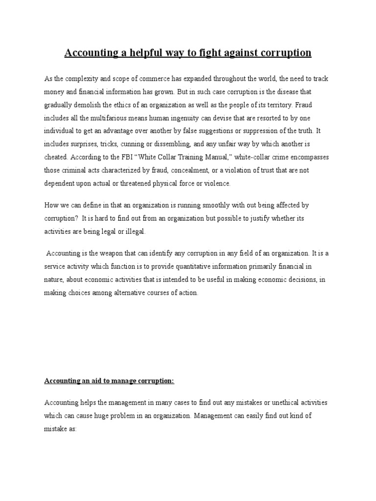 Accounting A Helpful Way To Fight Against Corruption | PDF | Fraud ...