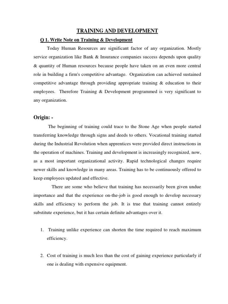 Training & Development Short Note | PDF | Needs Assessment | Employment
