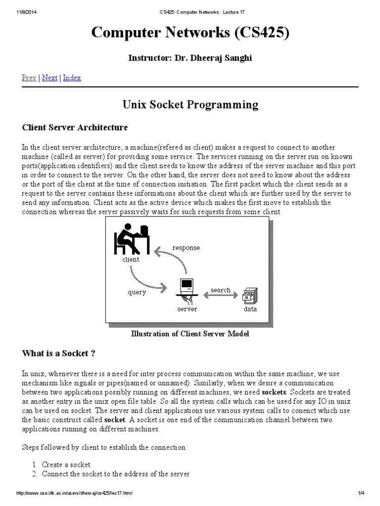 Computer Networks (CS425) : Unix Socket Programming | PDF | Network Socket | Port (Computer ...