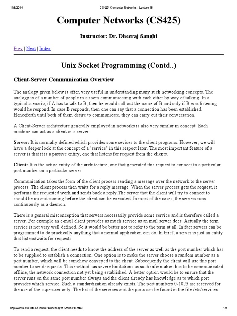 Cs425 Computer Networks Lecture 18 Pdf Port Computer Networking Network Socket 