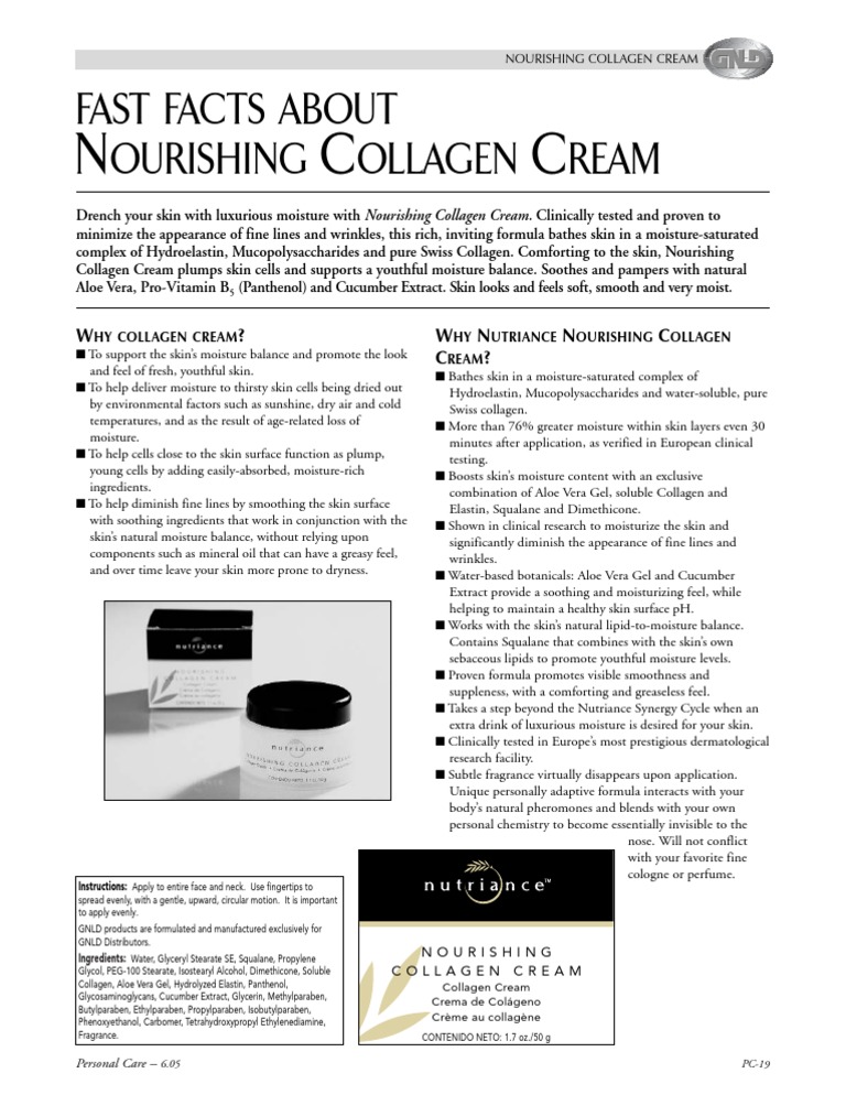 GNLD Nourishing Colagen Cream - Fast Facts | PDF | Perfume | Collagen