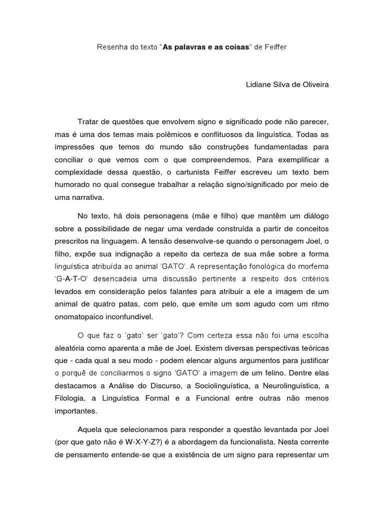 Exemplo de Resenha de Texto | Download grátis PDF | Gatos | Linguística