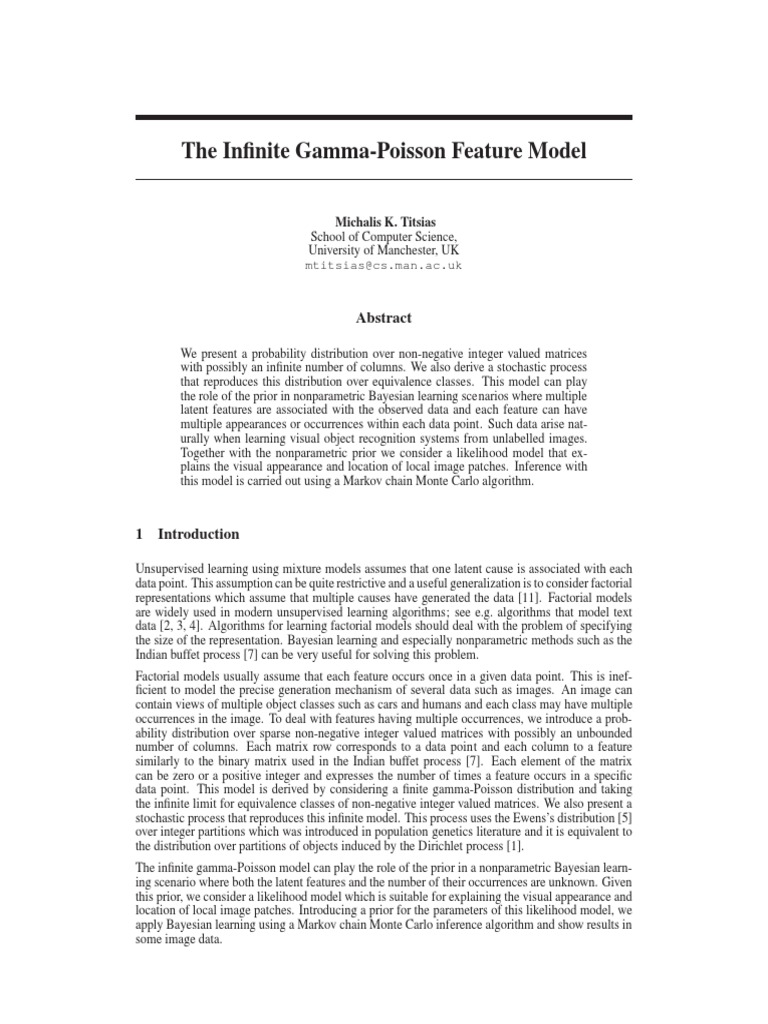 The Infinite Gamma Poisson Feature Model | PDF | Stochastic Process ...