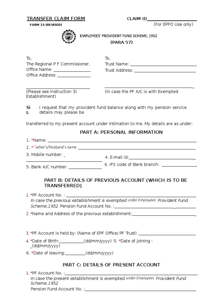 EPFO Form 13 Transfer Claim Guide | PDF | Computing | Business
