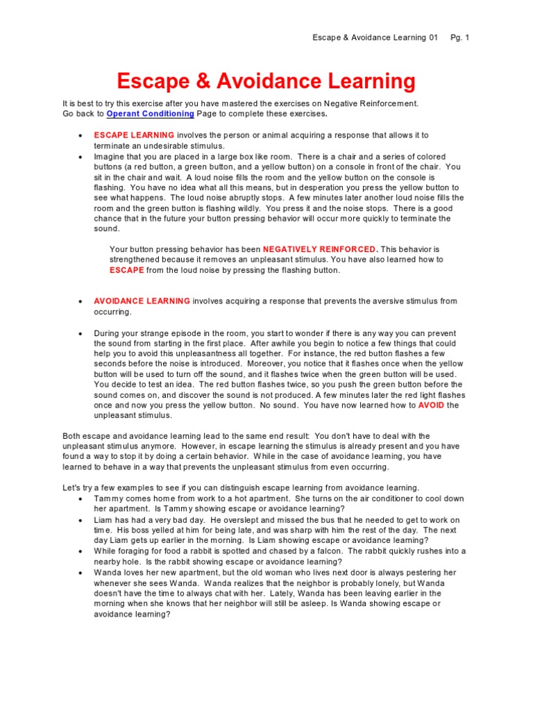 003 Escape & Avoidance Learning 01 | PDF | Mental Processes ...