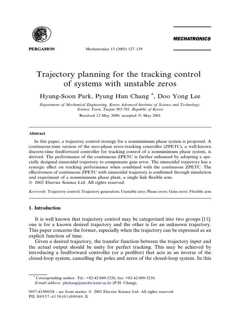 Trajectory Planning For The Tracking Control of Systems With Unstable Zeros | PDF | Control ...