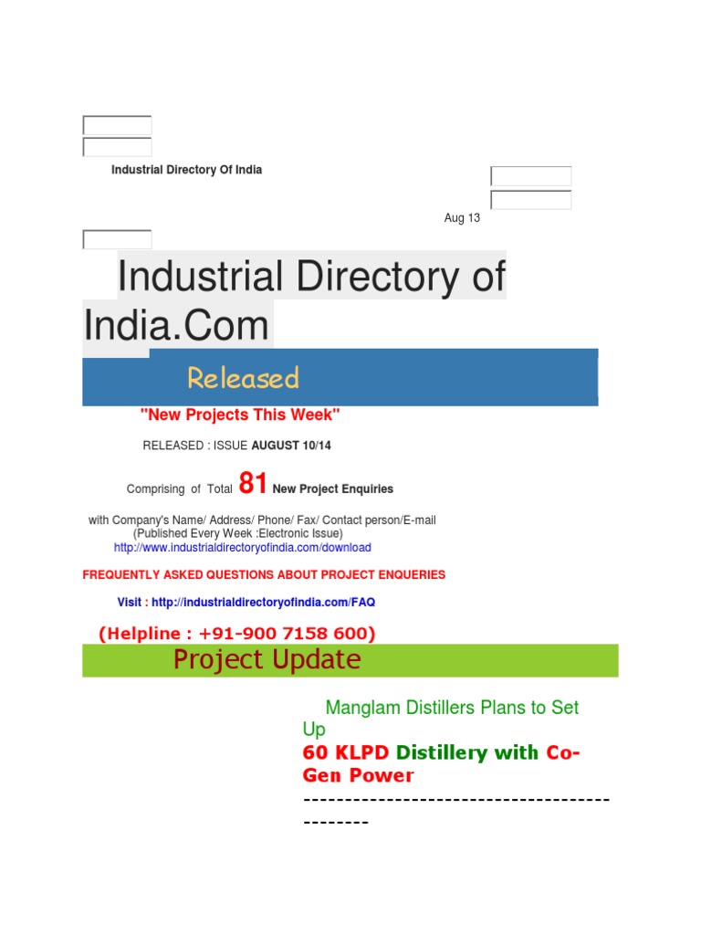 Industrial Directory of India Overview | PDF | Steam | Brewing