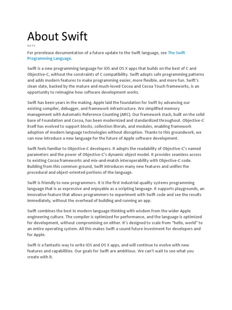 About Swift: The Swift Programming Language | Download Free PDF | Swift ...