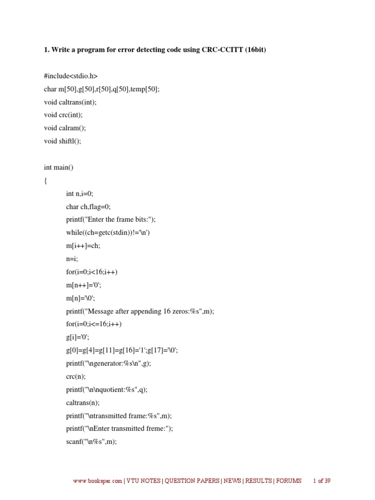Write A Program For Error Detecting Code Using CRC-CCITT (16bit) | PDF | Routing | Code