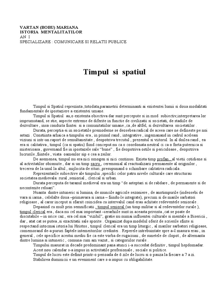 Timpul Si Spatiul | PDF