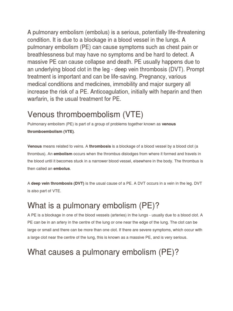 A Pulmonary Embolism | PDF | Thrombosis | Embolism