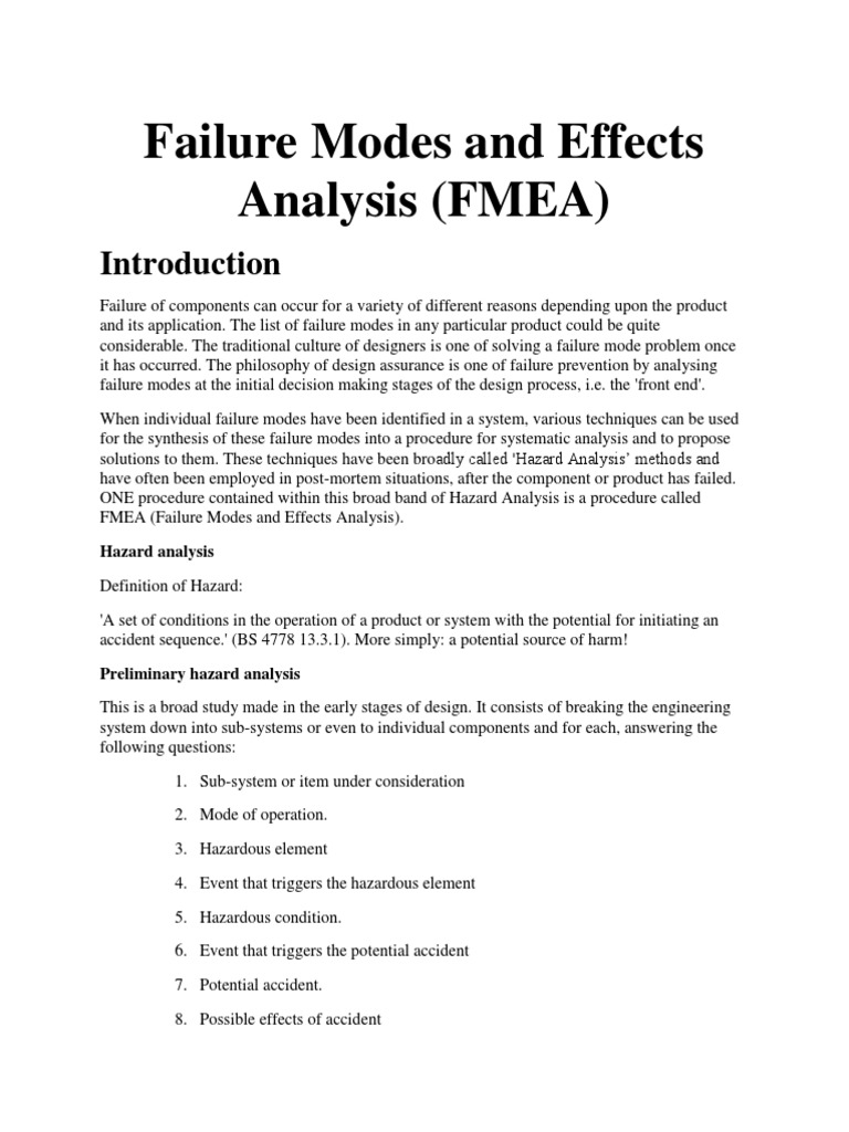 Failure Modes and Effects Analysis (FMEA) | PDF | Reliability ...