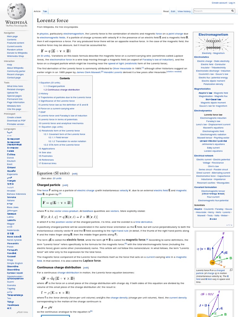 Lorentz Force: Equation (SI Units) | PDF | Electromagnetic Induction ...