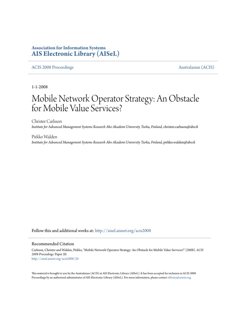 Mobile Network Operator Strategy: An Obstacle For Mobile Value Services ...