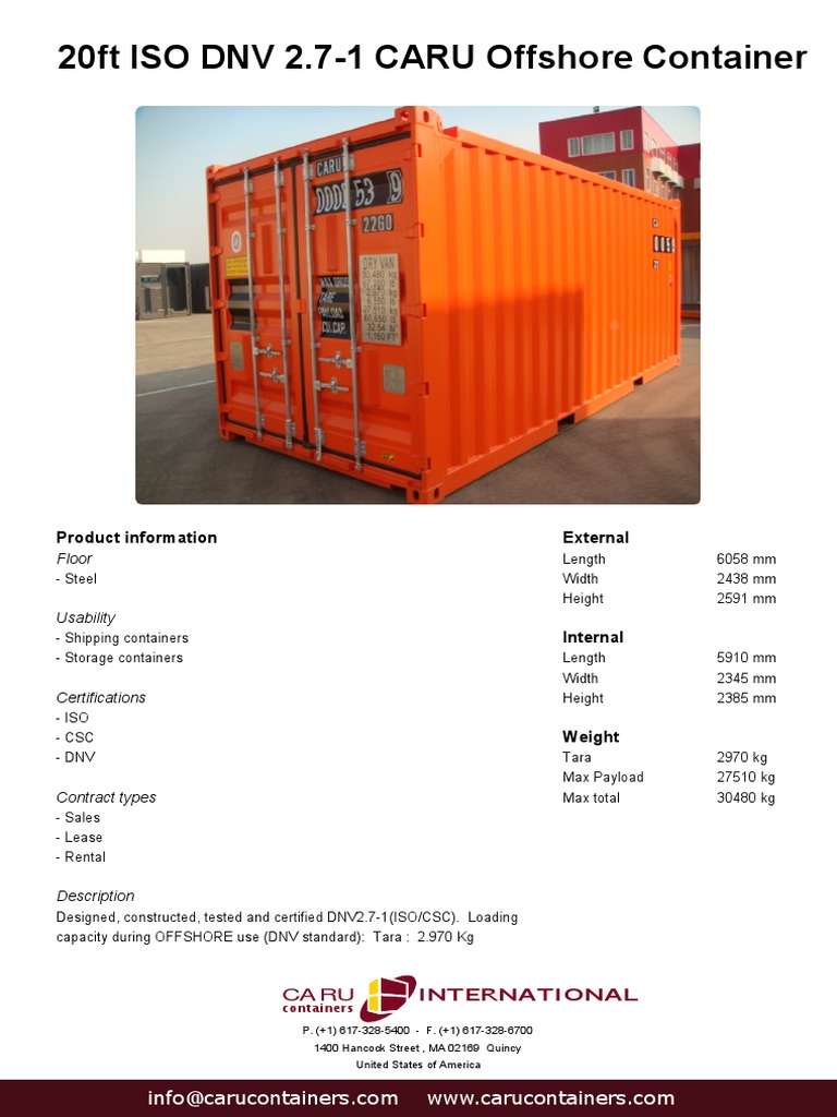 20ft ISO DNV 2.7-1 CARU Offshore Container | PDF | Technology & Engineering