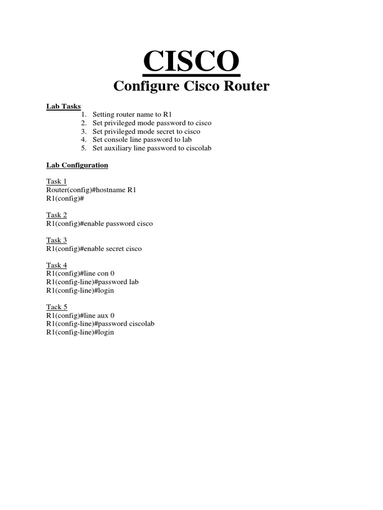 Configure Cisco Router | PDF | Network Switch | Router (Computing)