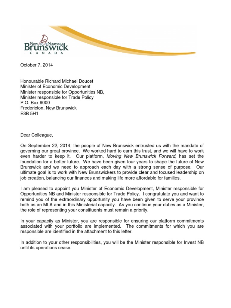 Mandate Letter - Economic Development | PDF | Cabinet (Government ...