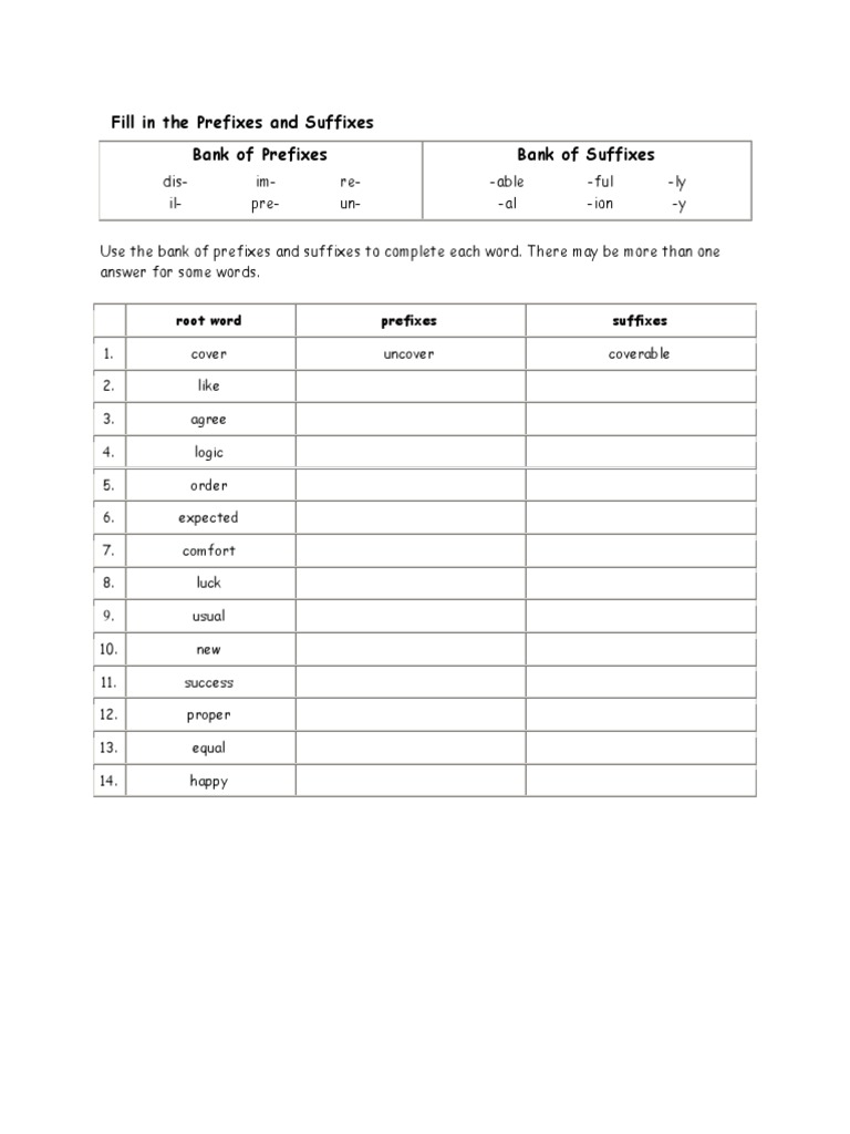 Fill in The Prefixes and Suffixes | PDF