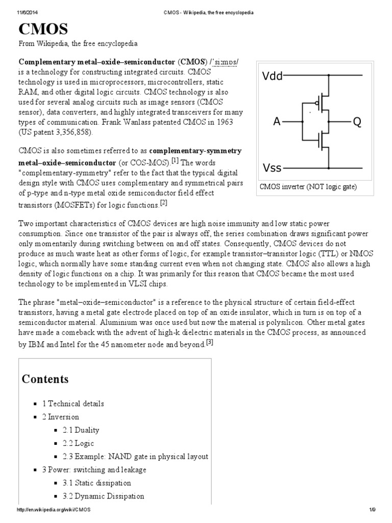 From Wikipedia, The Free Encyclopedia: CMOS Inverter (NOT Logic Gate ...