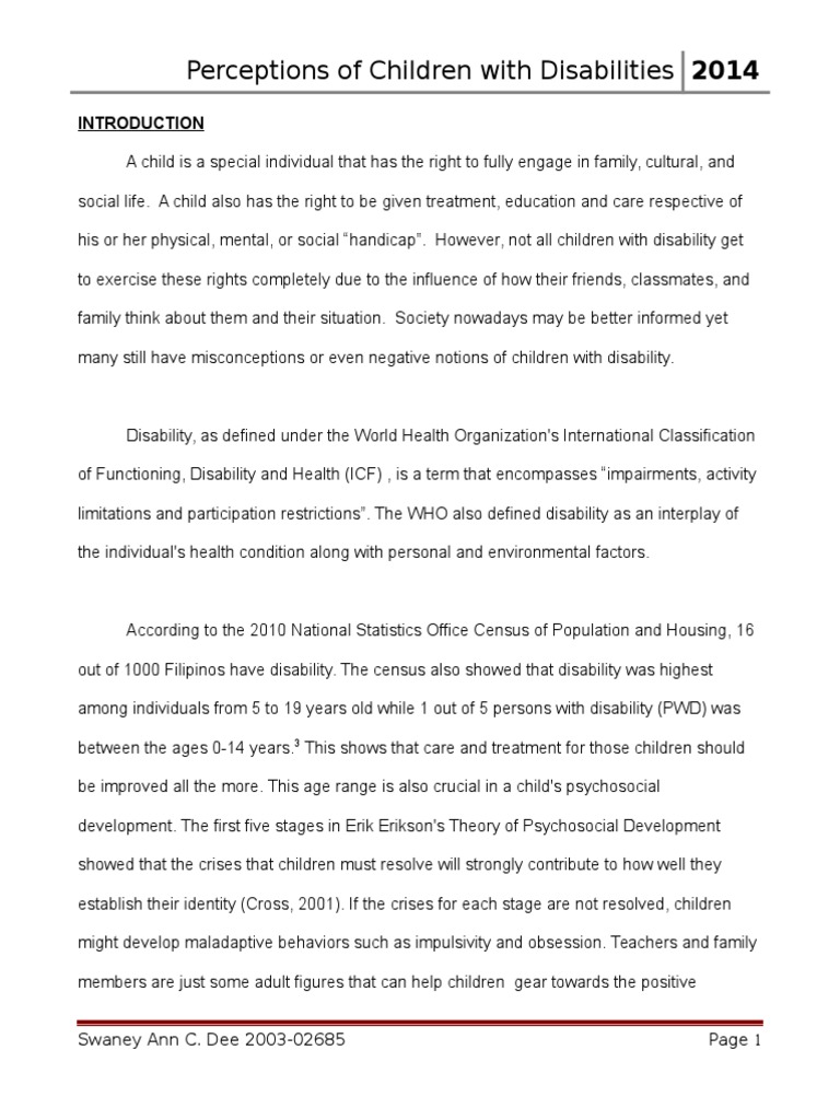 Perceptions of Children With Disabilities 2014 | PDF | Disability | Behavioural Sciences