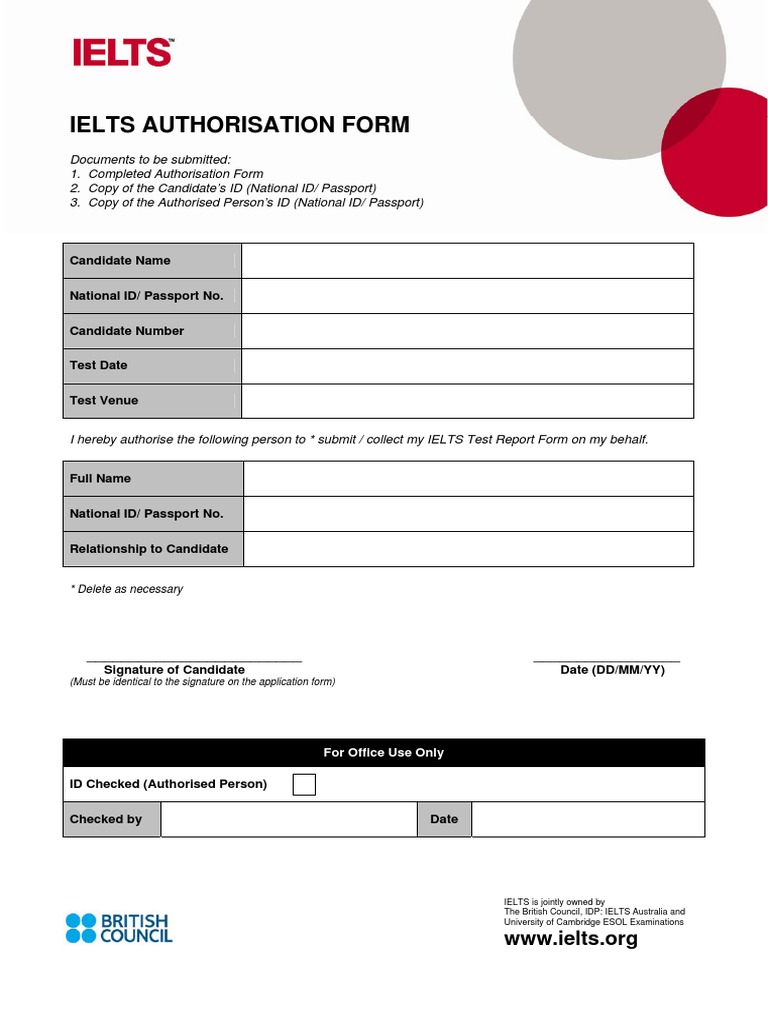 Ielts Authorisation Form: Candidate Name | PDF | Career & Growth | Finance & Money Management