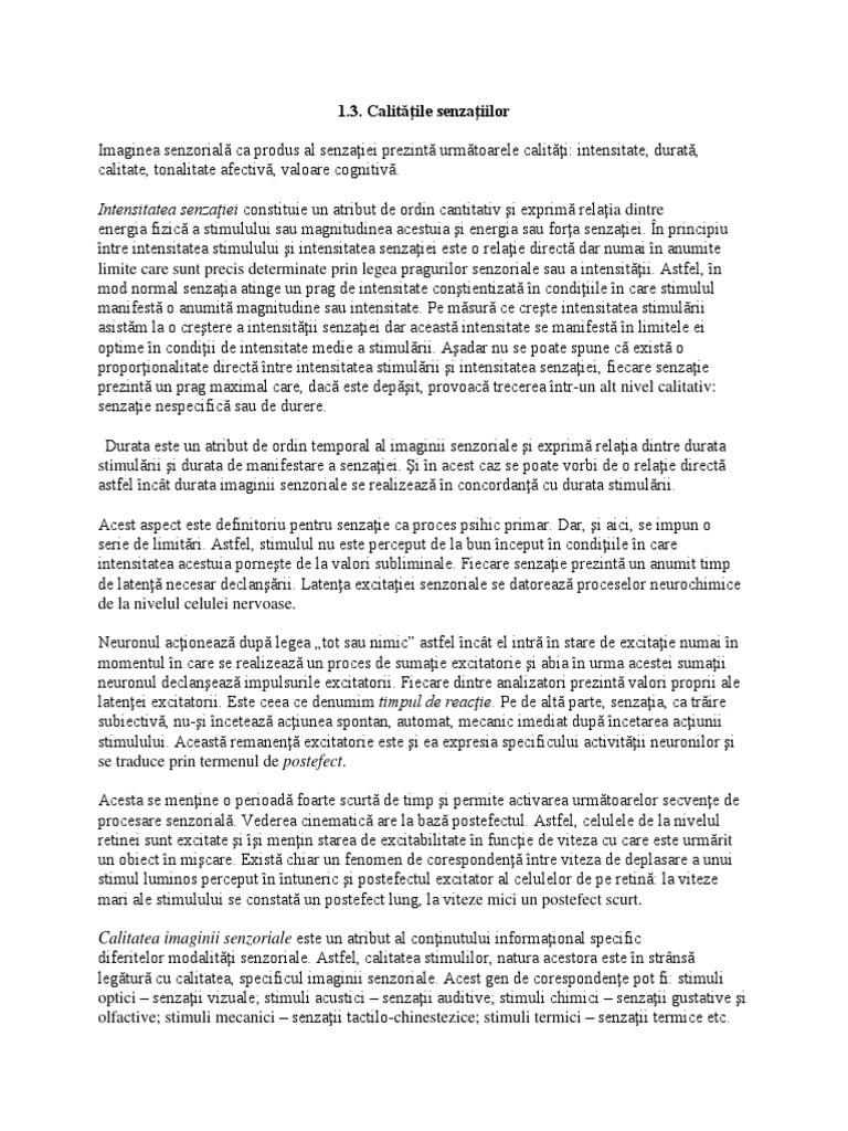 Calitatile Senzatiilor | PDF