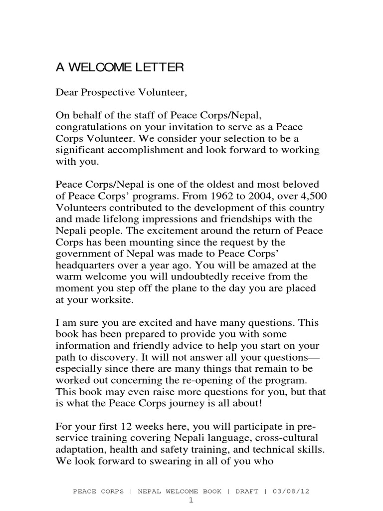 Peace Corps Nepal Welcome Book 03/08/12 'Draft' | PDF | Nepal | Peace Corps
