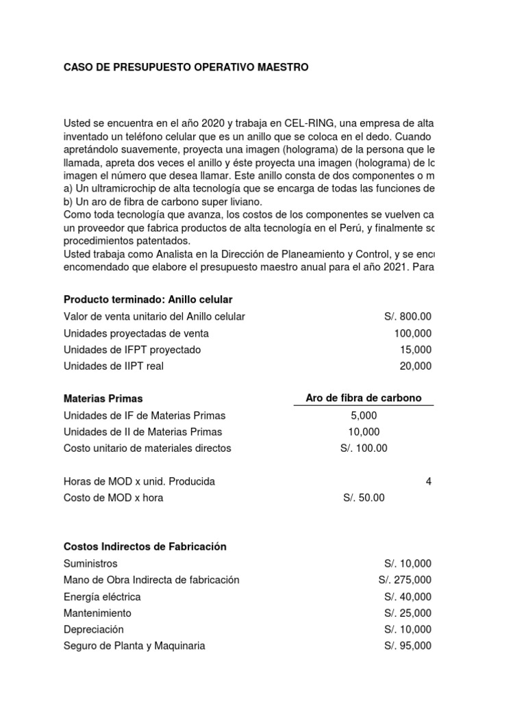 CASO PRESUPUESTO MAESTRO OPERATIVO (Solucionario) | PDF | Presupuesto | Inventario