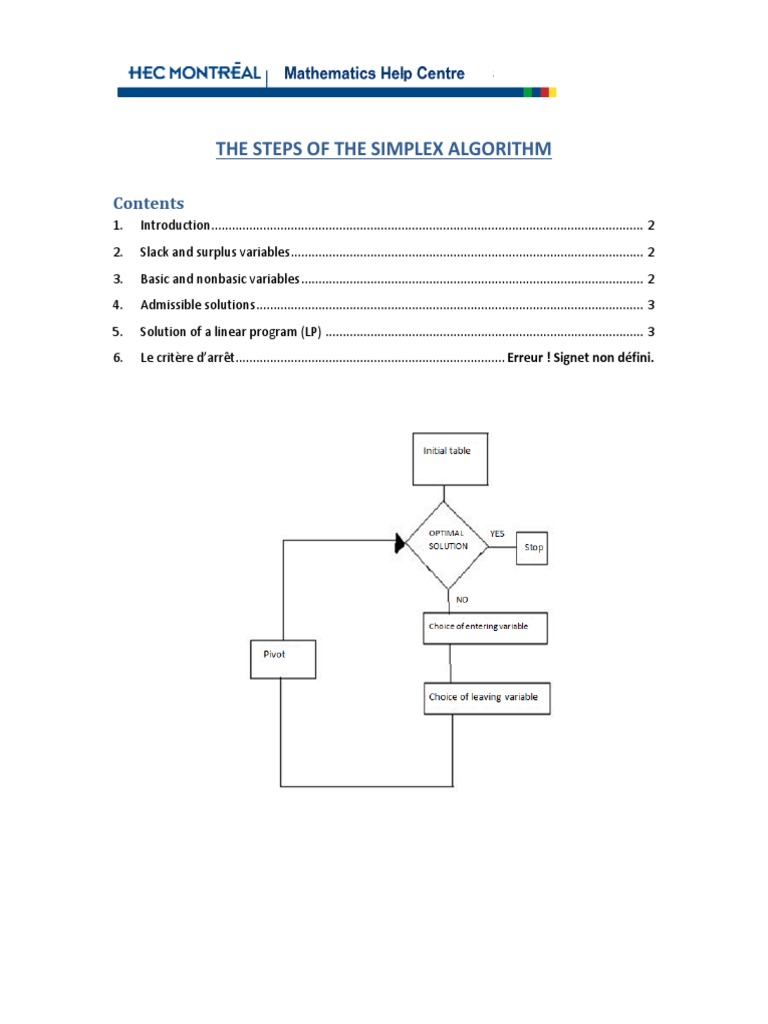The Steps Of The Simplex Algorithm Pdf Linear Programming Mathematics Of Computing