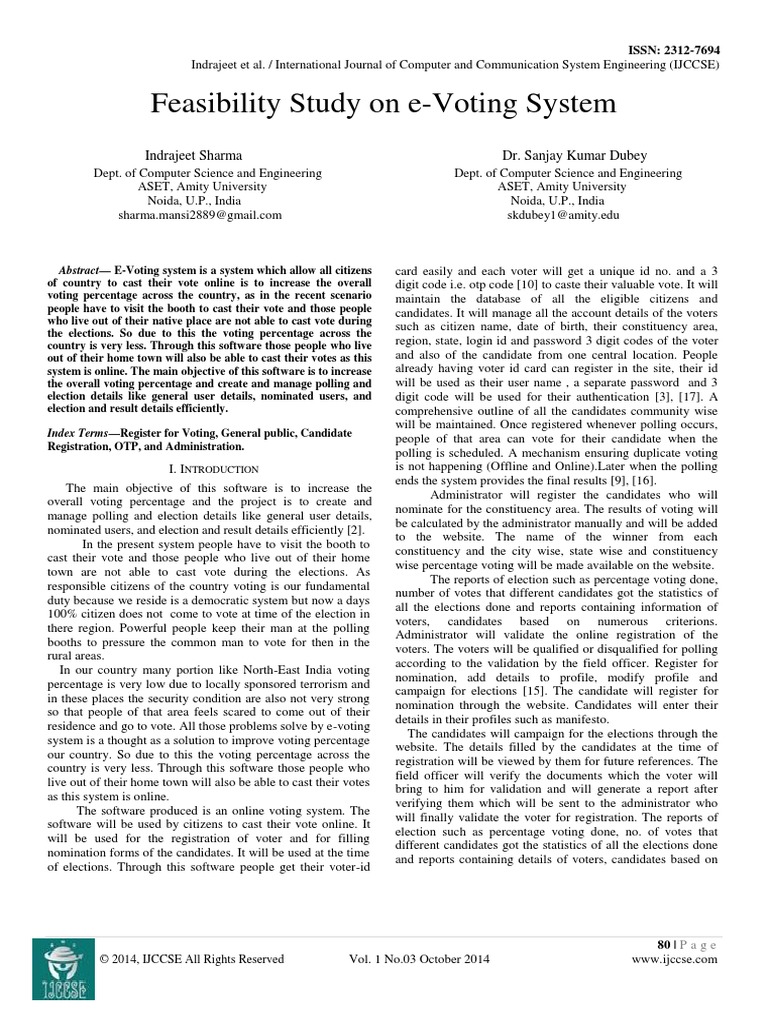 Feasibility Study On E-Voting System | PDF | Electronic Voting | Voting