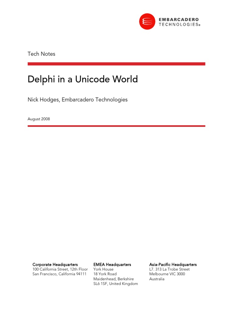 Delphi In A Unicode World Updated Pdf Character Encoding String Computer Science 2872