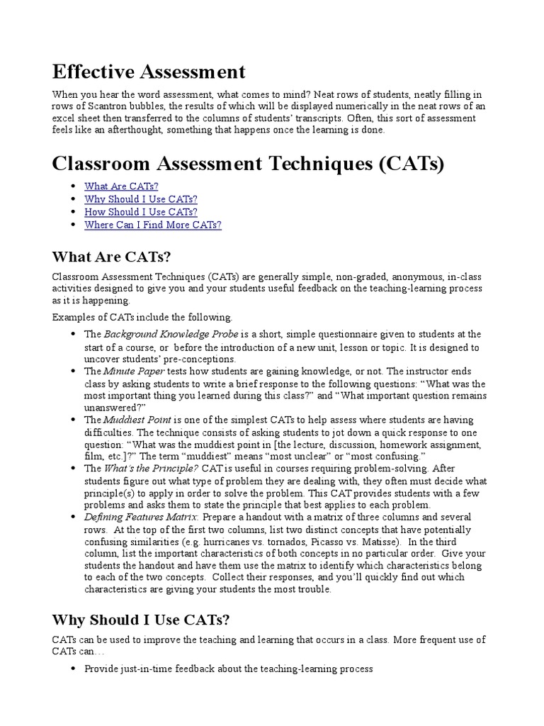 Effective Assessment: What Are Cats? | PDF | Educational Assessment ...