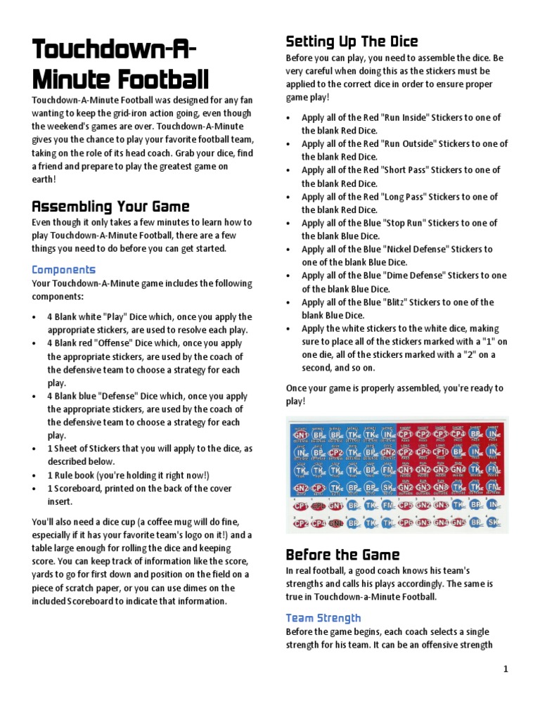Touchdown A Minute Rules | PDF | American Football | National Football ...